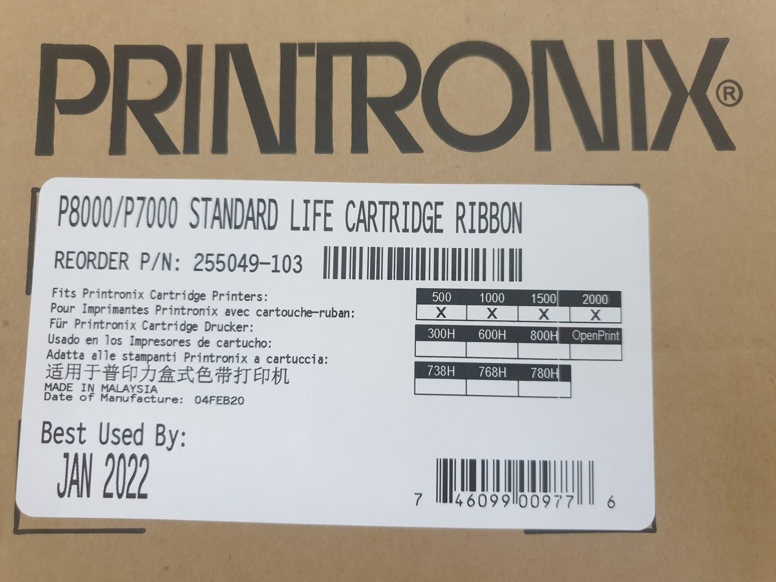 PRINTRONIX 255049-103 Standard Life Ribbon Cartridge (P7000/P8000 ...